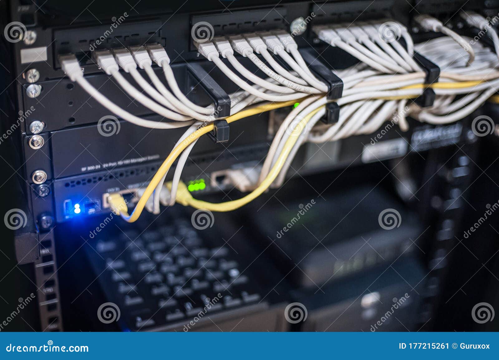 Network Server, Switch and Routers. Many Wires Connect Internet Servers ...