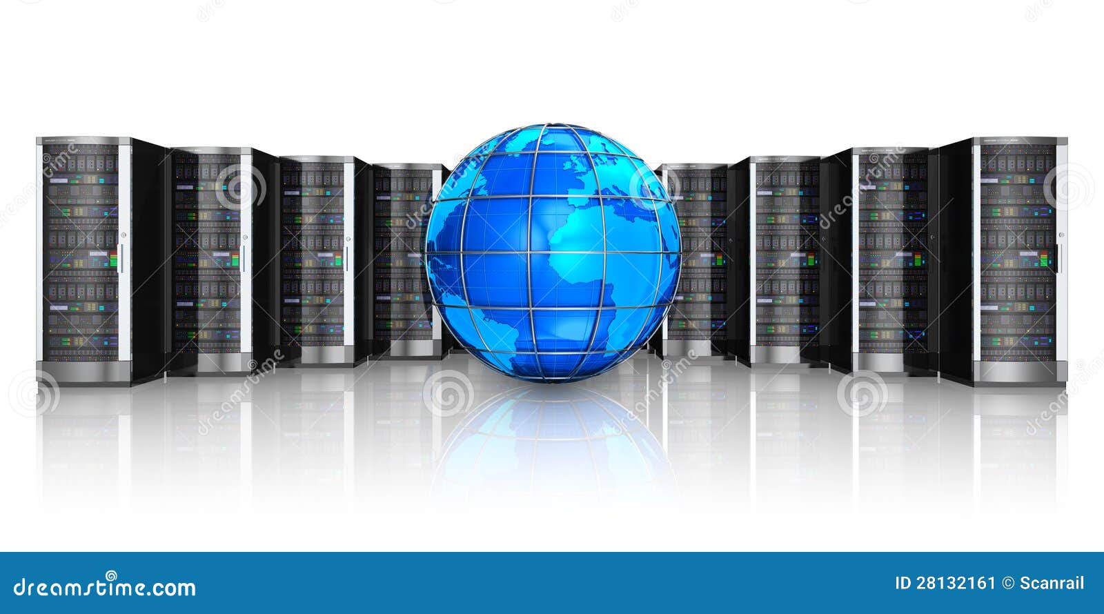 Network Servers and Earth Globe Stock Illustration - Illustration of ...