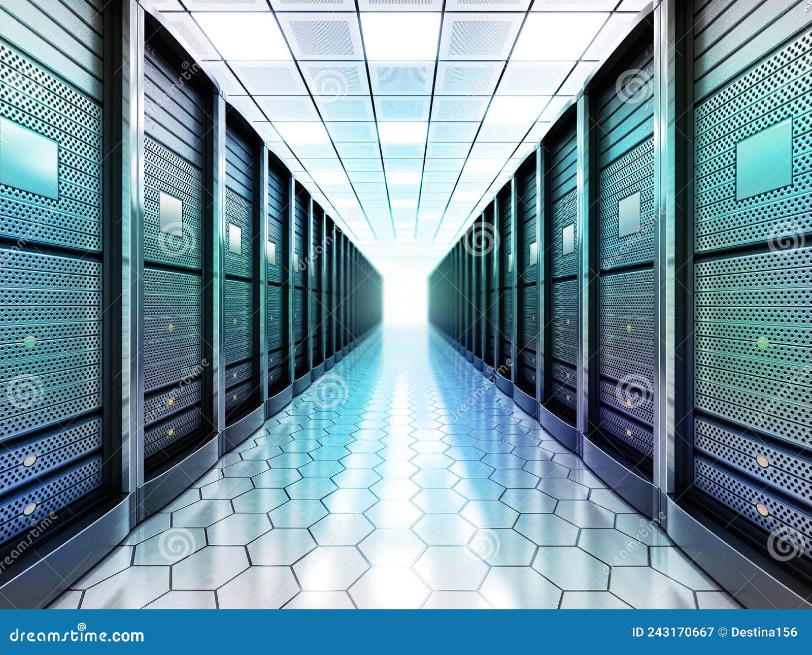 Network Servers in a Row in the Room. 3D Illustration Stock ...