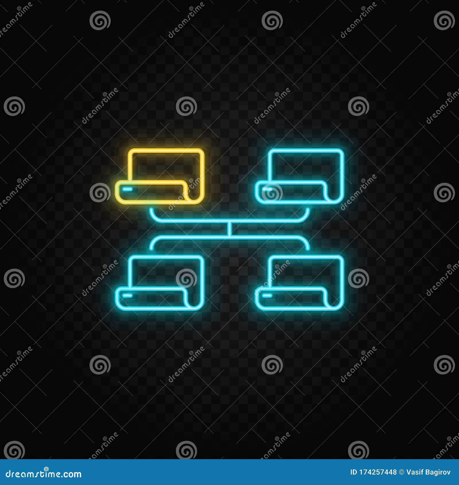 Network, Share. Blue and Yellow Neon Vector Icon Stock Illustration ...