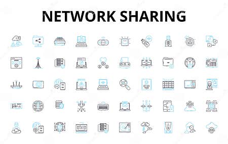 Network Sharing Linear Icons Set. Collaboration, Connectivity, Data ...