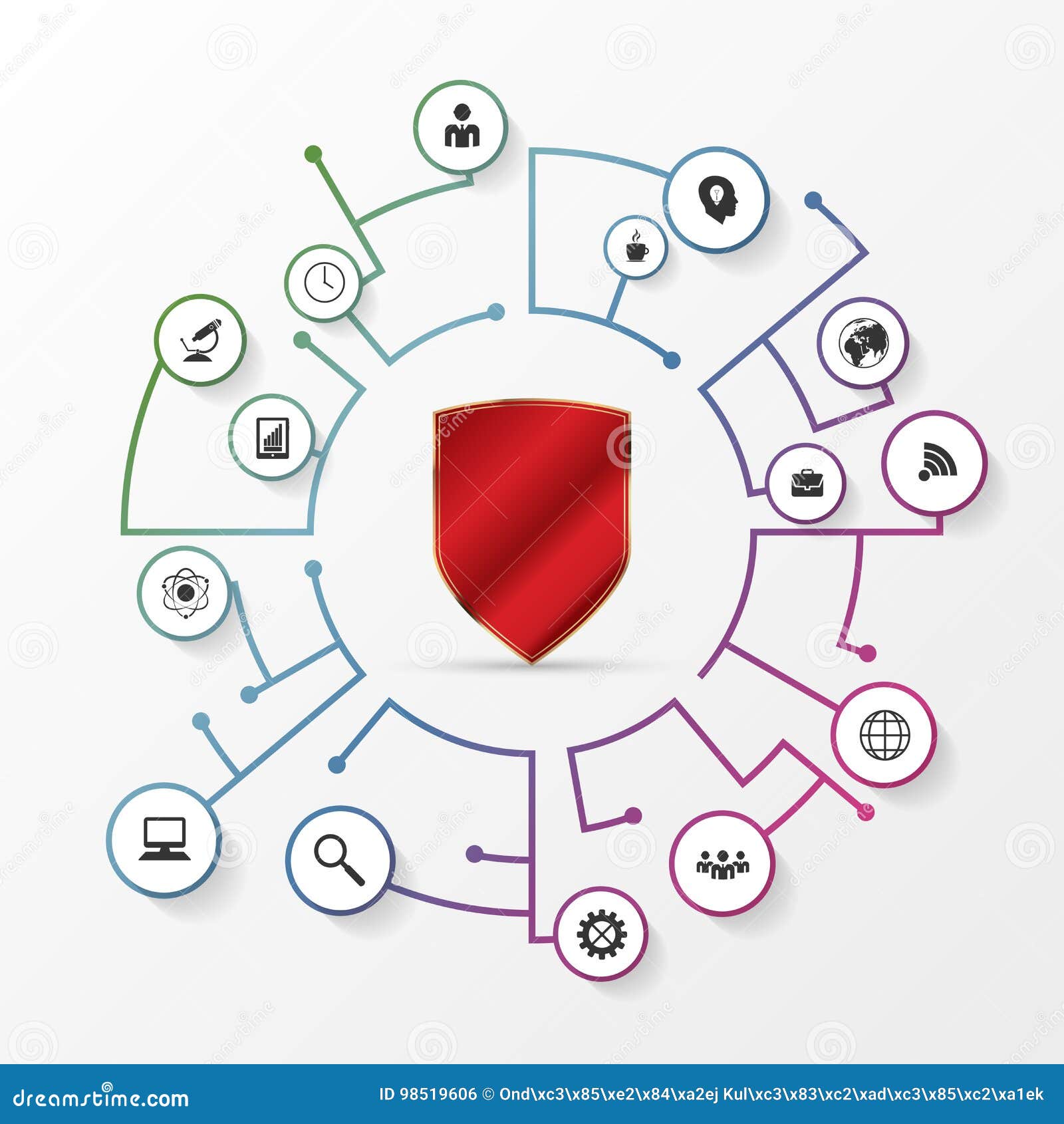 Network with Shield. Security Concept with Icons Stock Vector ...