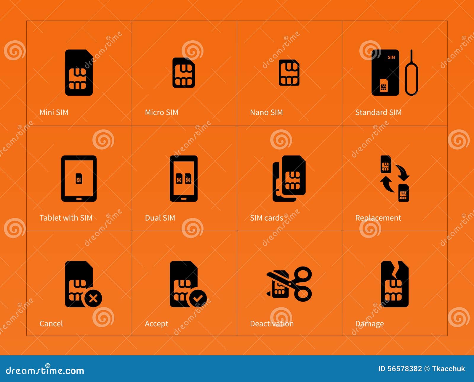 Network SIM Cards Icons on Orange Background Stock Vector ...