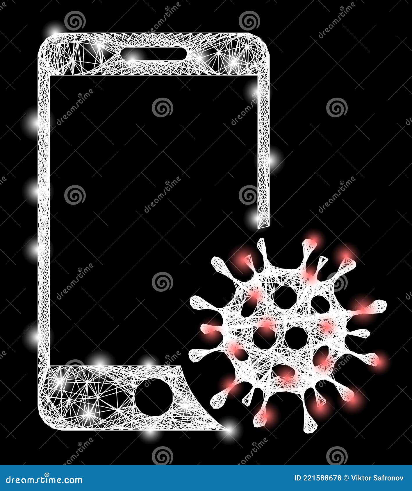 Network Smartphone Virus Web Mesh with Bright Lightspots Stock Vector ...