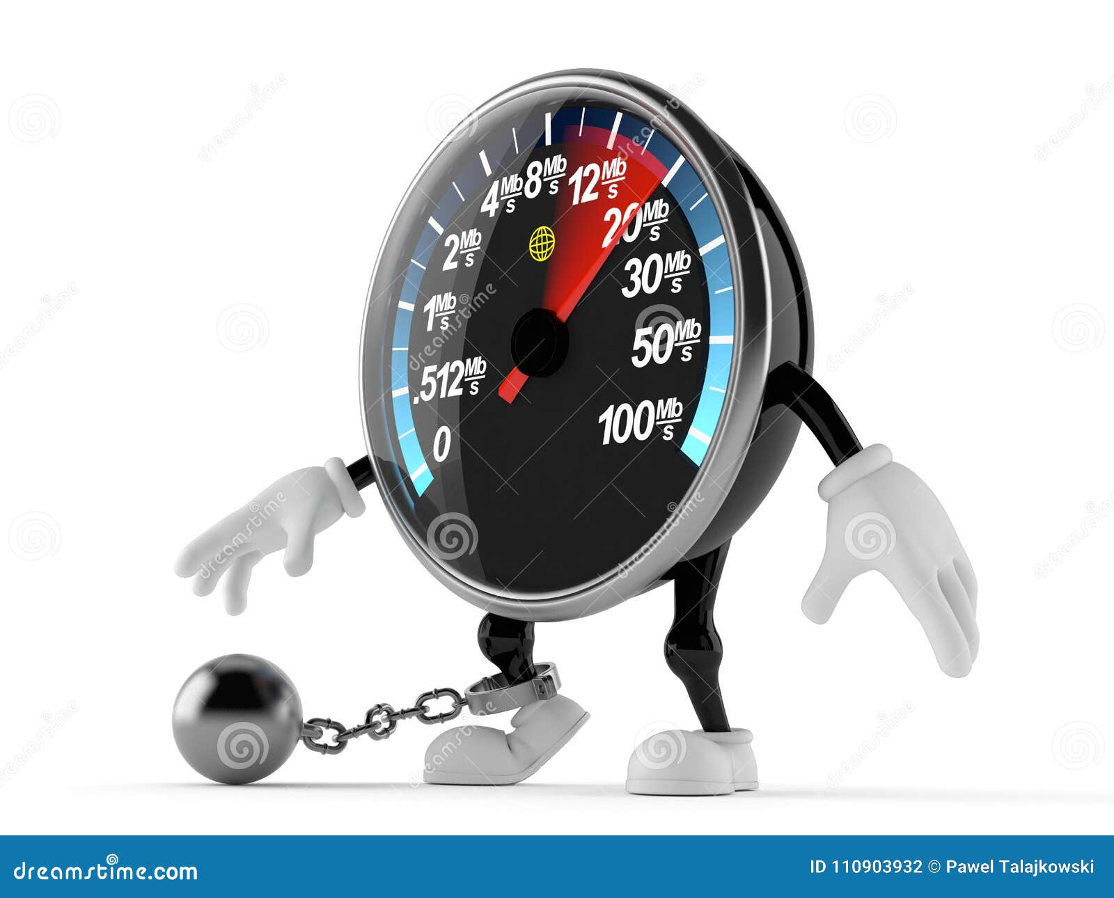 Network Speed Meter Character with Prison Ball Stock Illustration ...