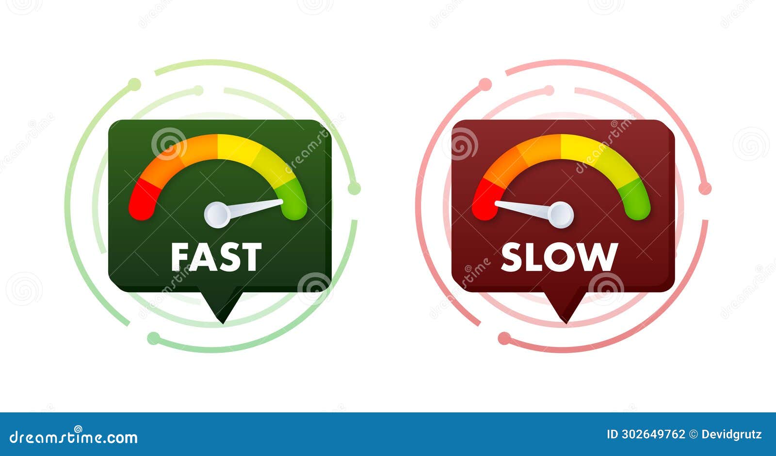 Network Speed Test Indicators Showing Fast and Slow Speeds, Vector ...