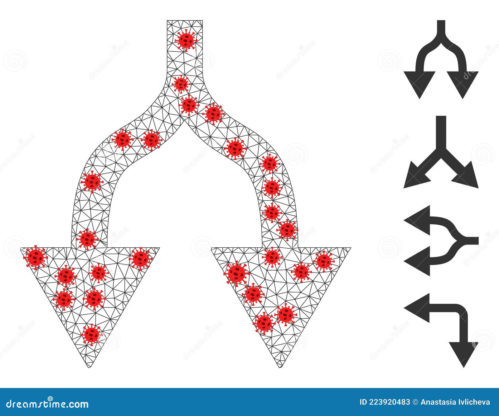 Polygonal Carcass Split Arrows Down Pictogram with Covid Centers Stock ...