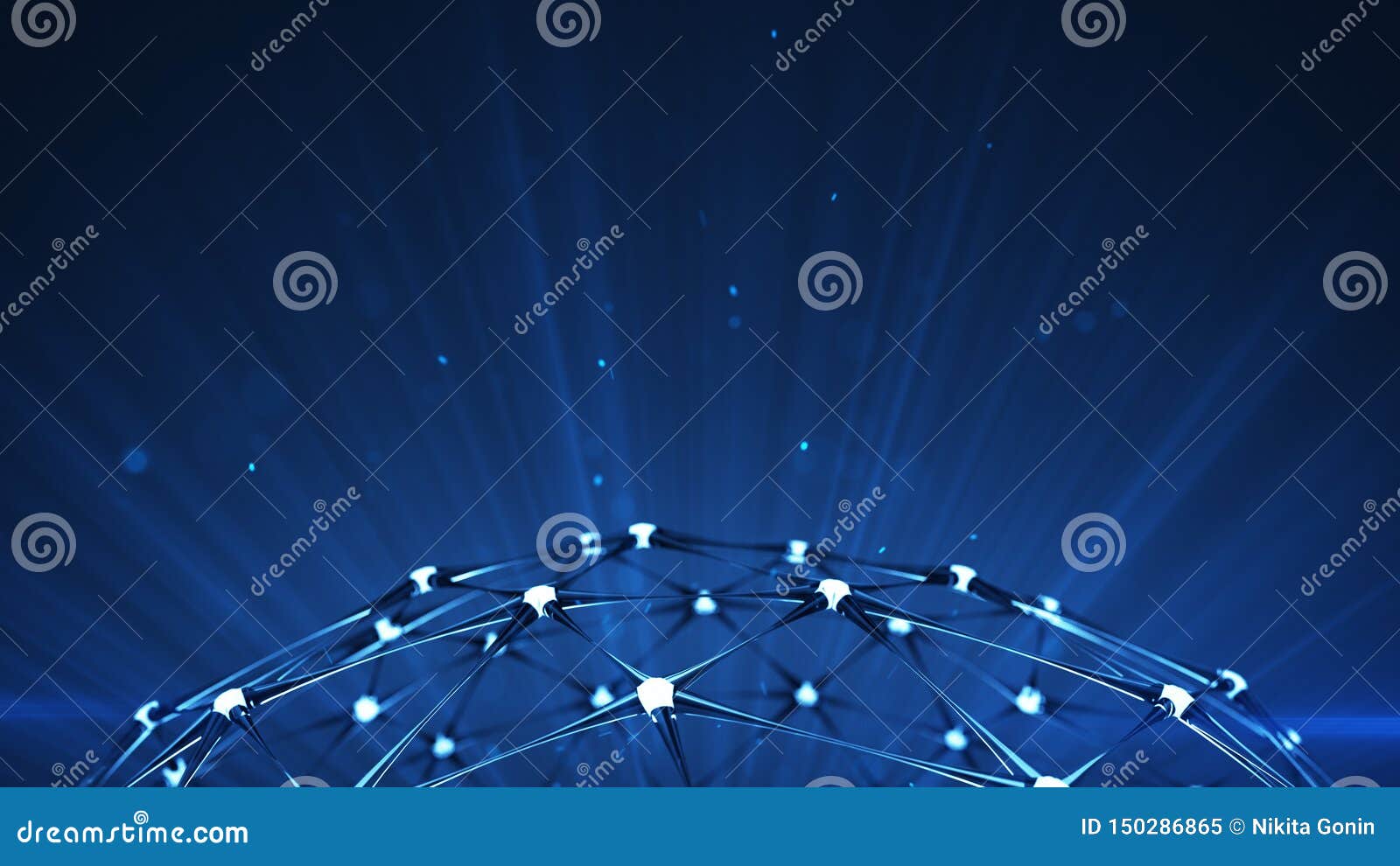 Network Structure and Blue Light Rays 3D Render Stock Illustration ...