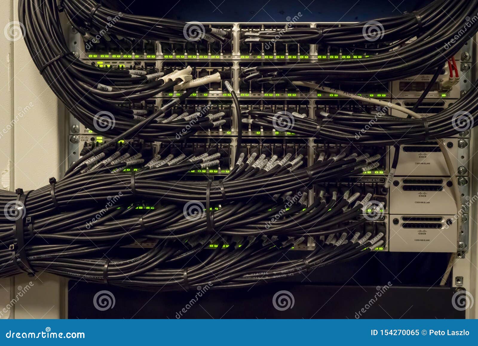 Network Switch and Ethernet Cables Patched into Local Network and IPTV ...