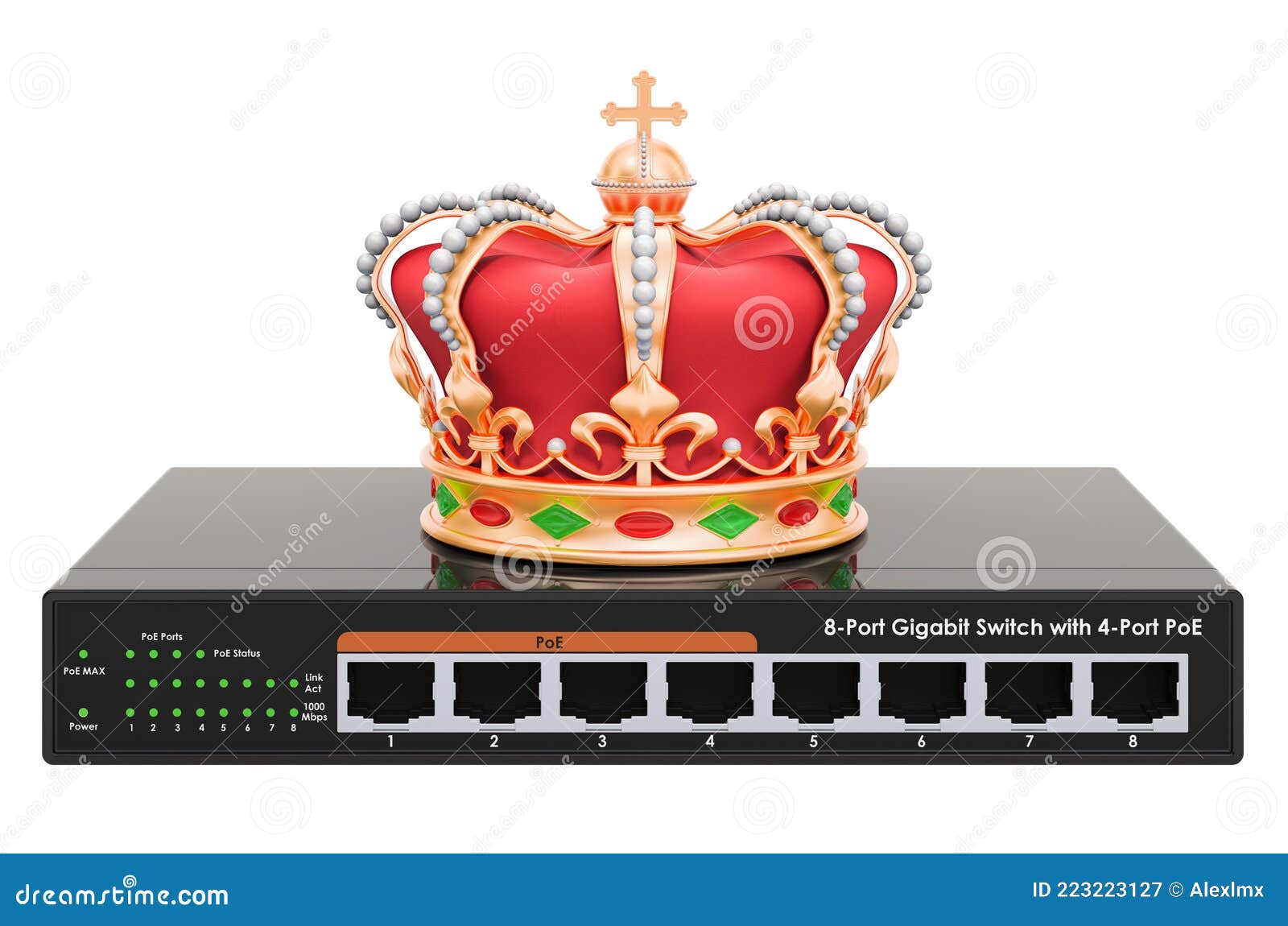 Network Switch with Golden Crown, 3D Rendering Stock Illustration ...
