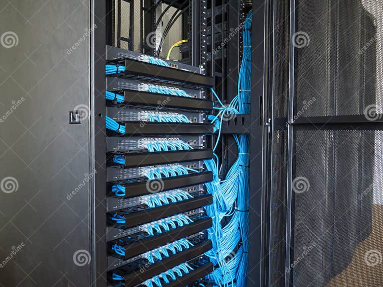 Network Switch in Rack Cabinet Stock Image - Image of center, area ...