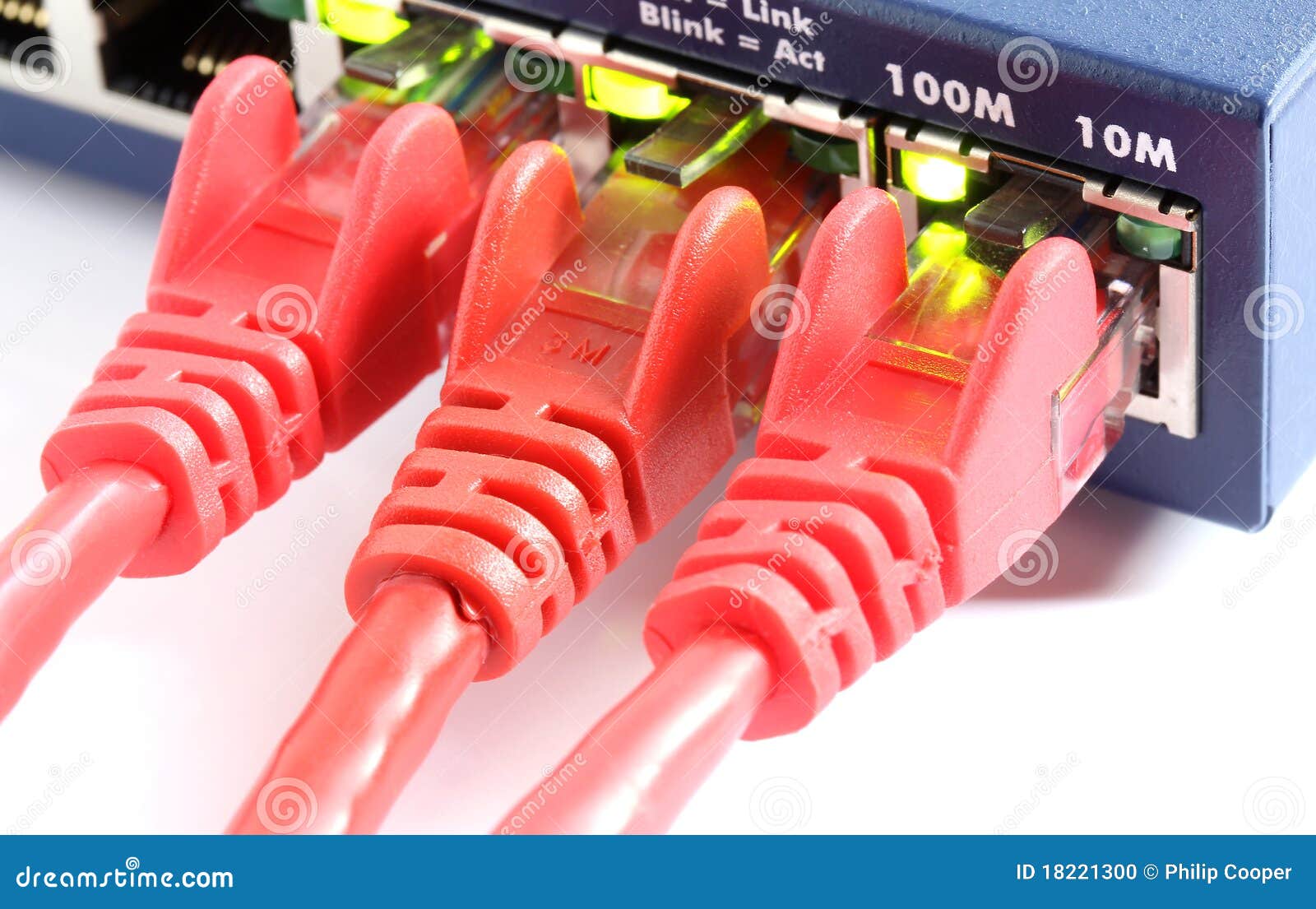 Network Switch Router with Three Red Cables Stock Photo - Image of ...