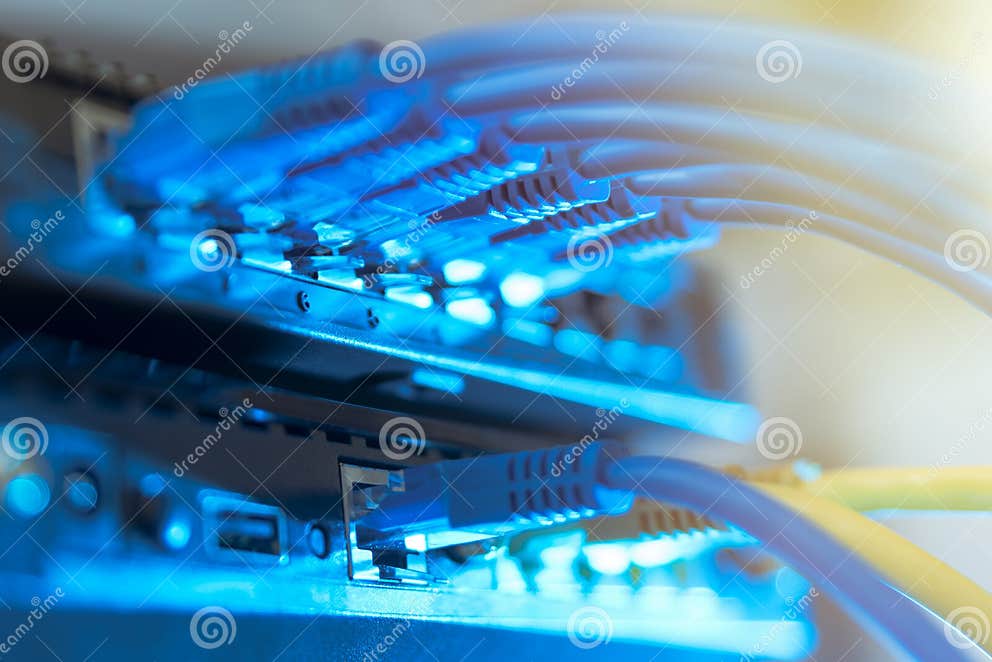 Network Switch Sockets with Cable Connections Stock Photo - Image of ...