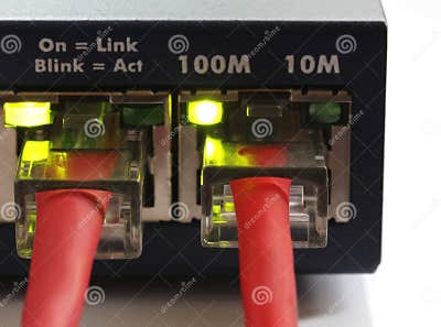Network Switch with Two Red Ethernet Cables Stock Photo - Image of ...