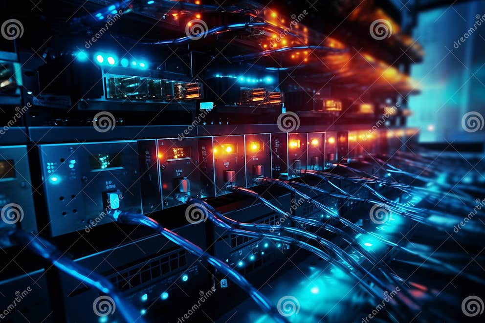 Network Switches with Blinking Lights Indicating Data Transfer ...