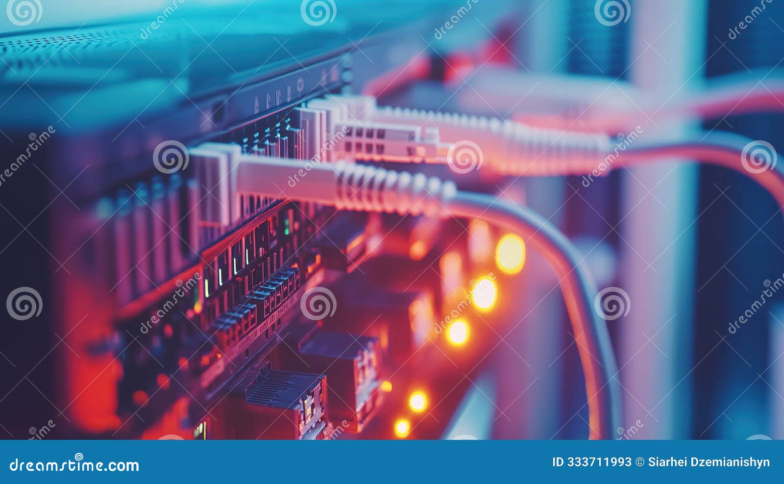 Network Switches Connected with Cables in a Data Center during Evening ...