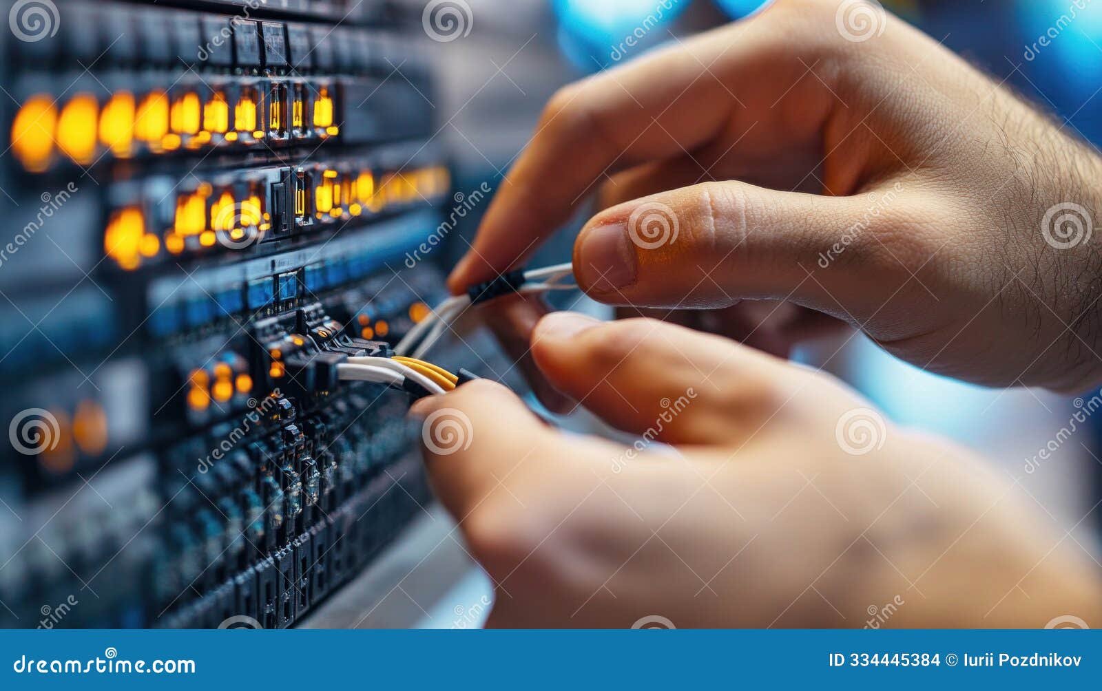 Network Technician Plugging Ethernet Cable into Server in Datacenter ...