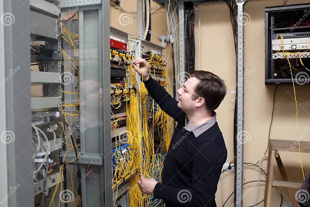 Network Technician at Server Room Stock Photo - Image of hardware ...