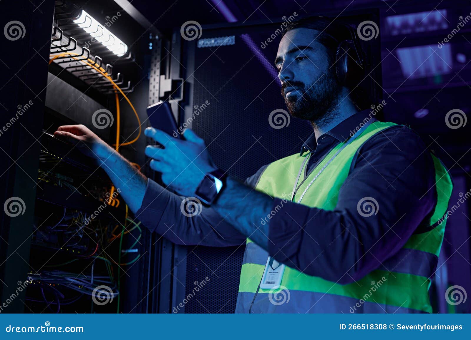 Network Technician Using Control Panel while Setting Up Server in Data ...
