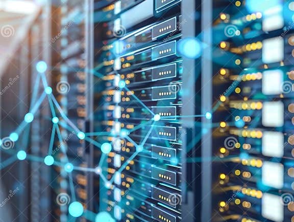 Network Technology Concept Showing Server Racks and Data Connections ...