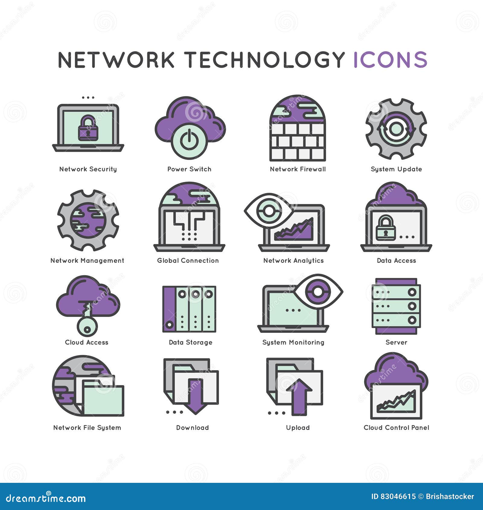 Network Technology Icon Set Stock Illustration - Illustration of data ...