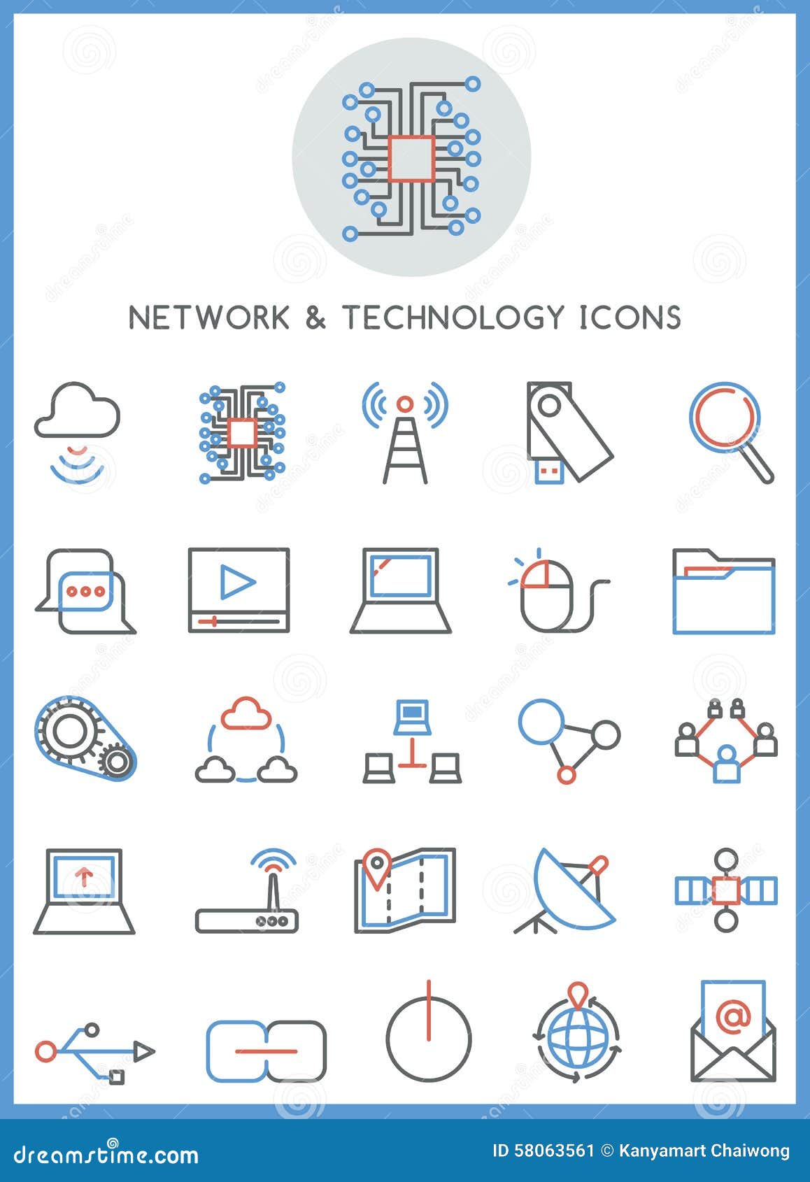 Network & Technology Icons Set Stock Vector - Illustration of cloud ...