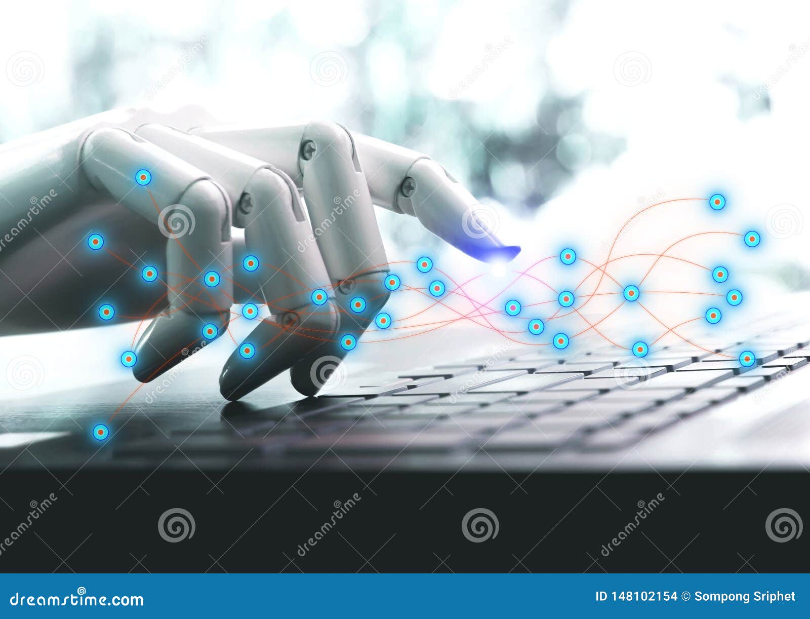 Network Technology Robot Concept or Robot Hand Chatbot Pressing ...