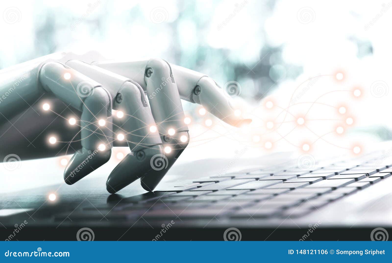 Network Technology Robot Concept or Robot Hand Chatbot Pressing ...
