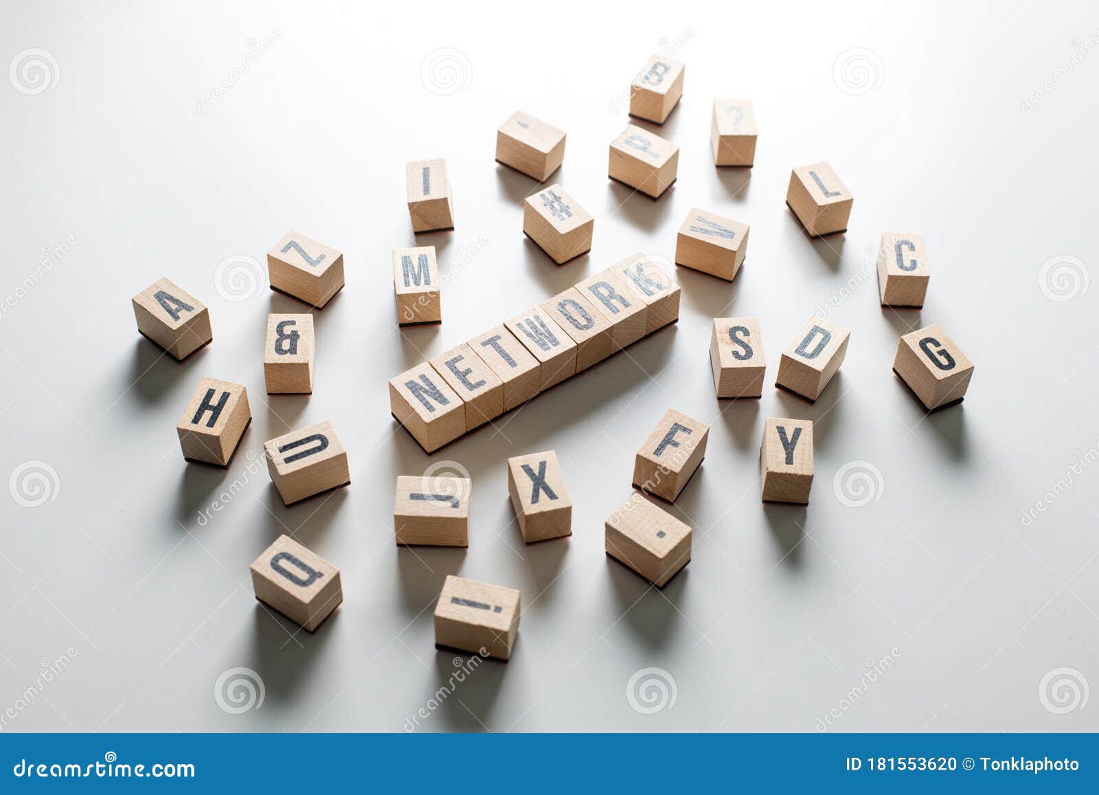 ` Network ` Text Made of Wooden Cube on White Background with Pile ...