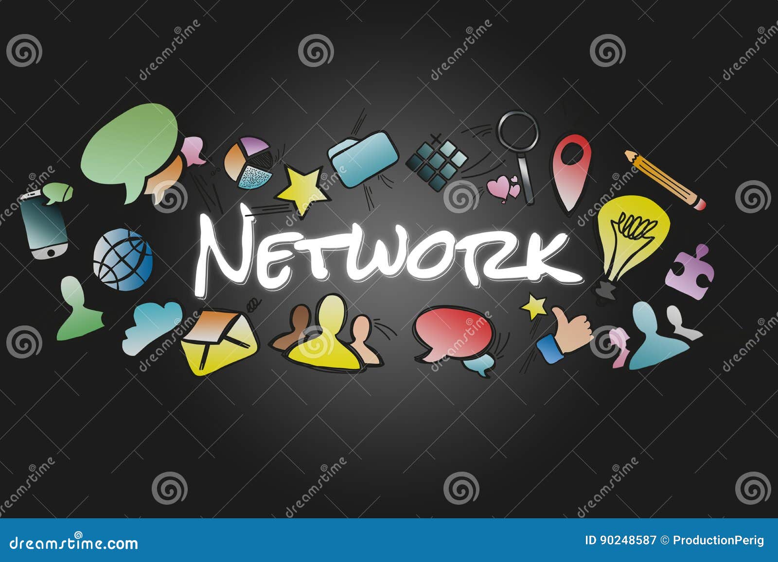 Network Title Isolated on a Background and Surounded by Multimedia ...