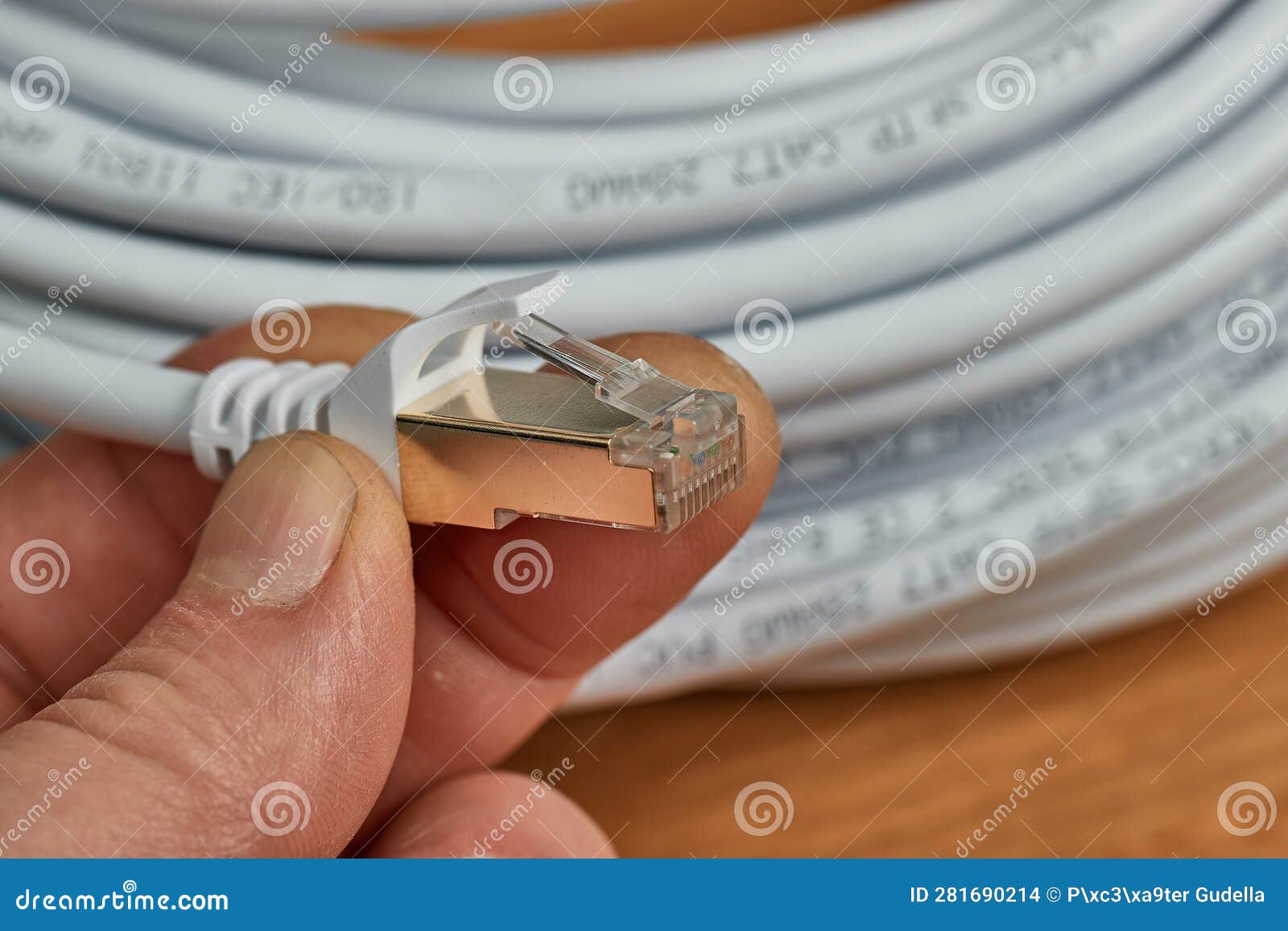 Network utp cable roll stock photo. Image of hand, extension - 281690214