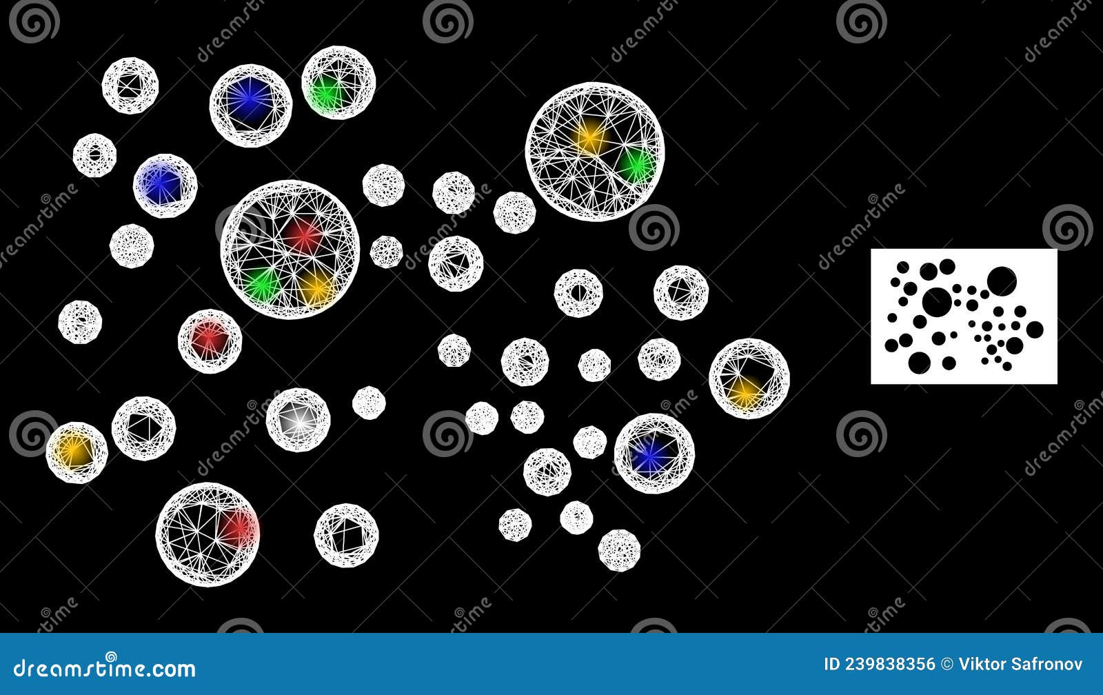 Network Web Mesh Bubble Cluster Icon with Bright Colored Lightspots ...