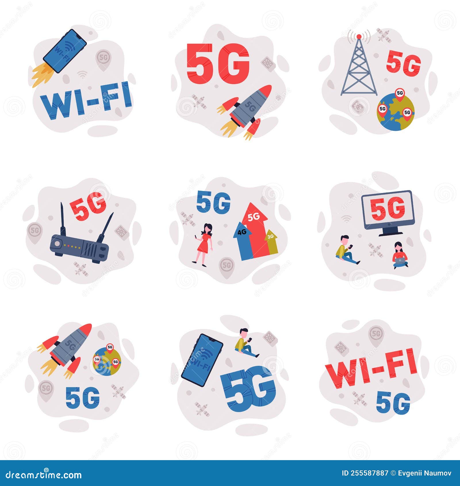 Network Wireless Technologies Set. 5G Global Network High Speed ...