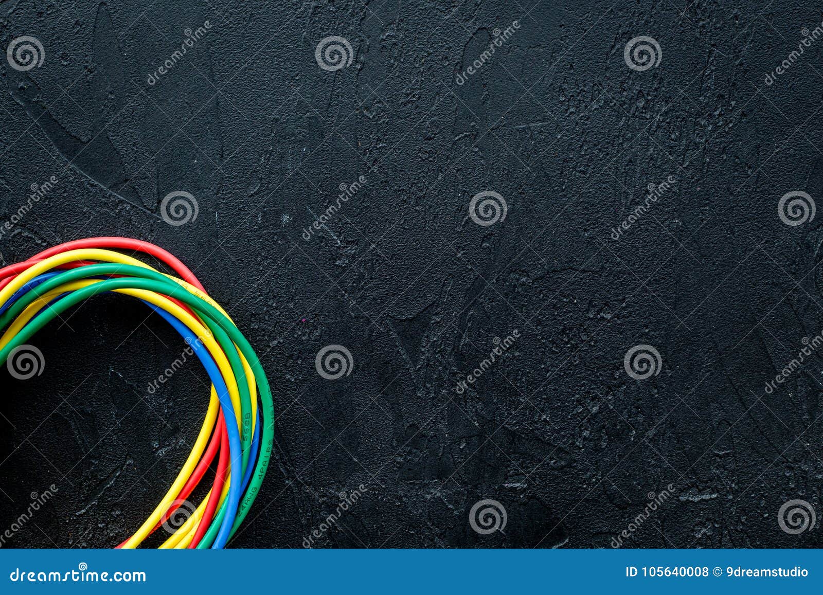 Network Wires Assorted Colors on Black Background Top View Copyspace ...