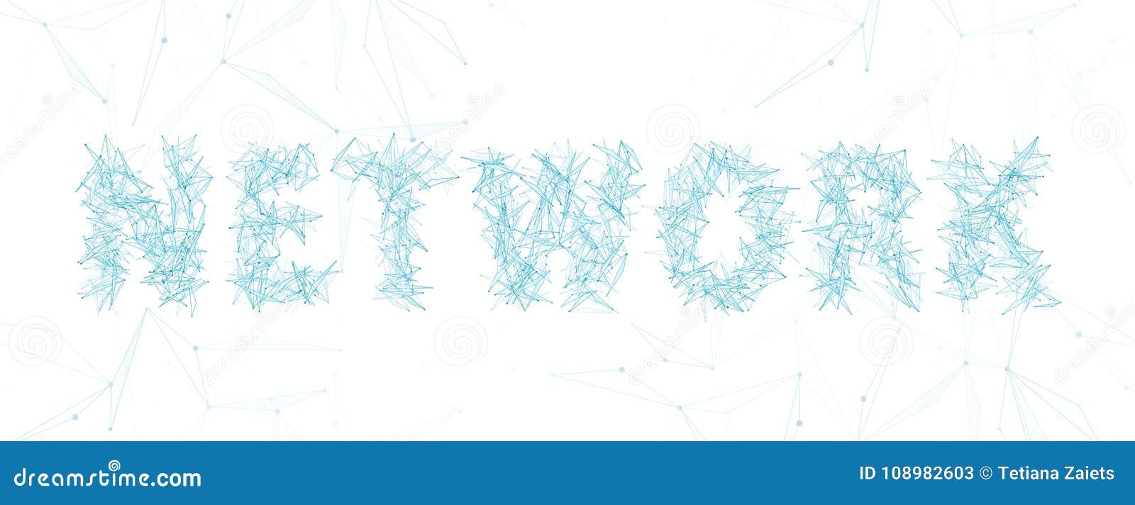 Network Word Lettering Typography with Thin Line and Dots on White ...