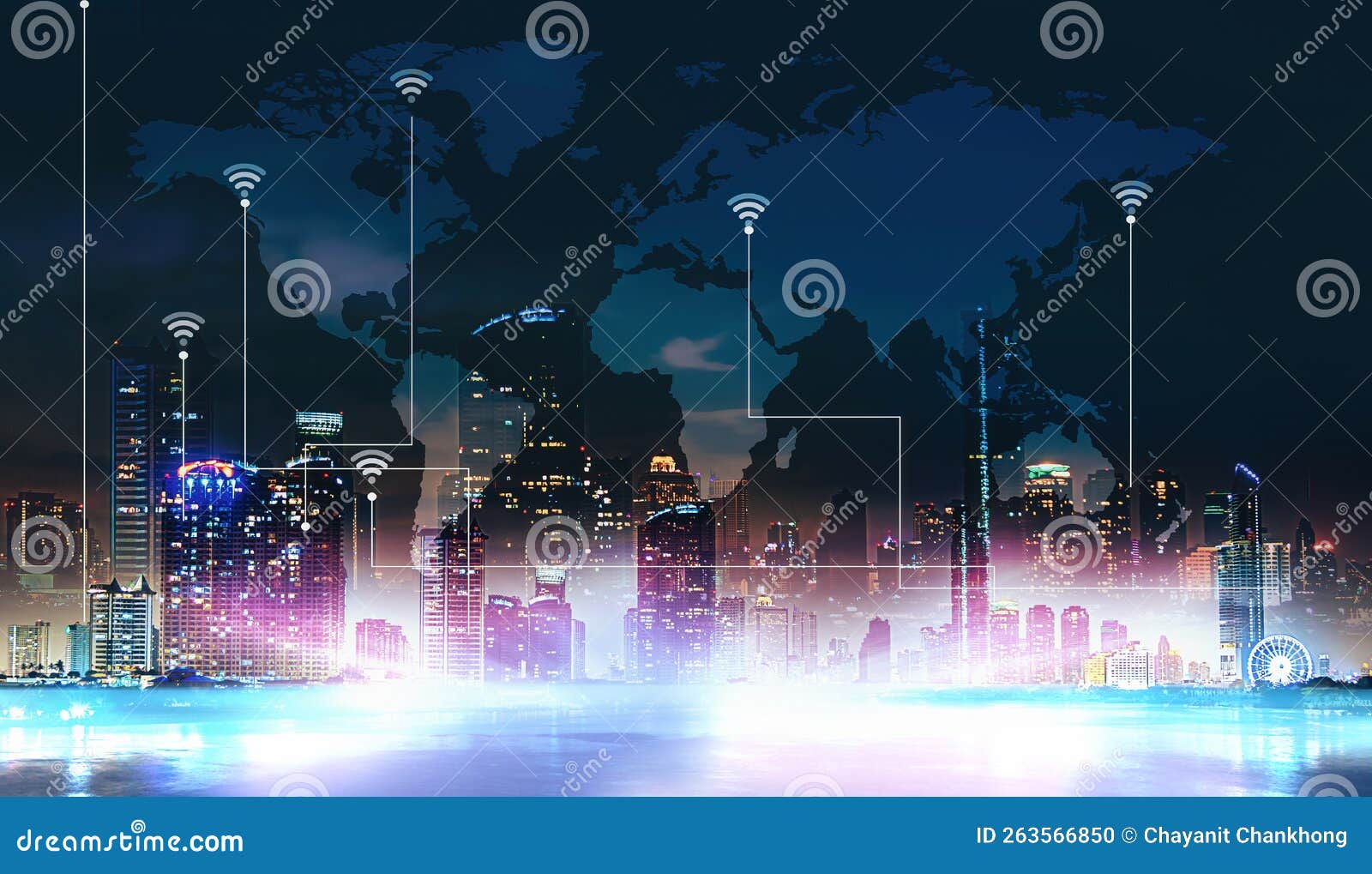 Network and World Map, Line Contact Digital Transformation, Interface ...