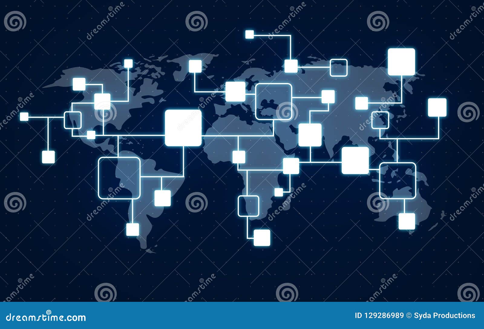 Network and World Map Over Dark Blue Background Stock Illustration ...