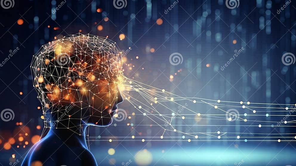 Networked Brain Structure in Silhouette with Binary Code. Concept of ...