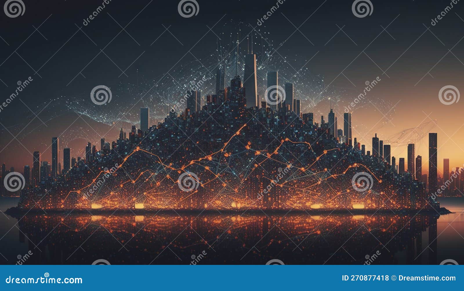 Networked City at the Sunset. Generative AI Stock Illustration ...