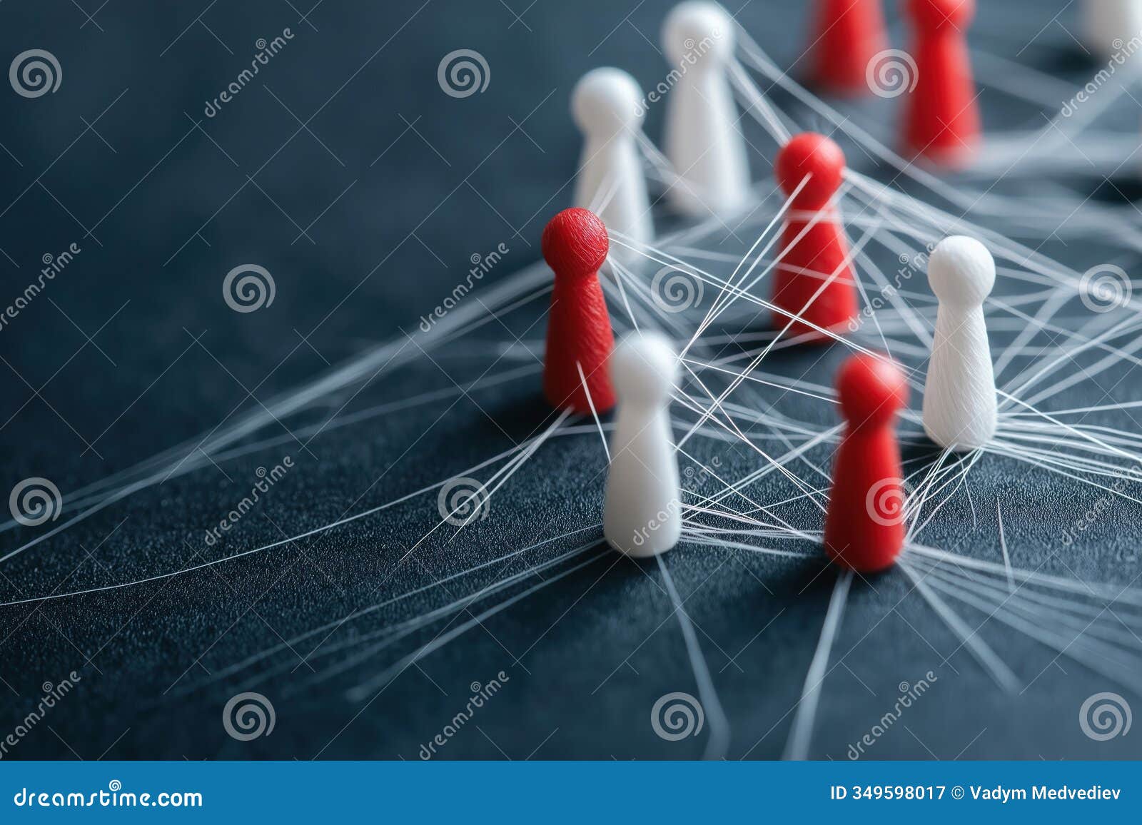 Networked Miniature Figures Connected by Thin Threads Symbolize ...