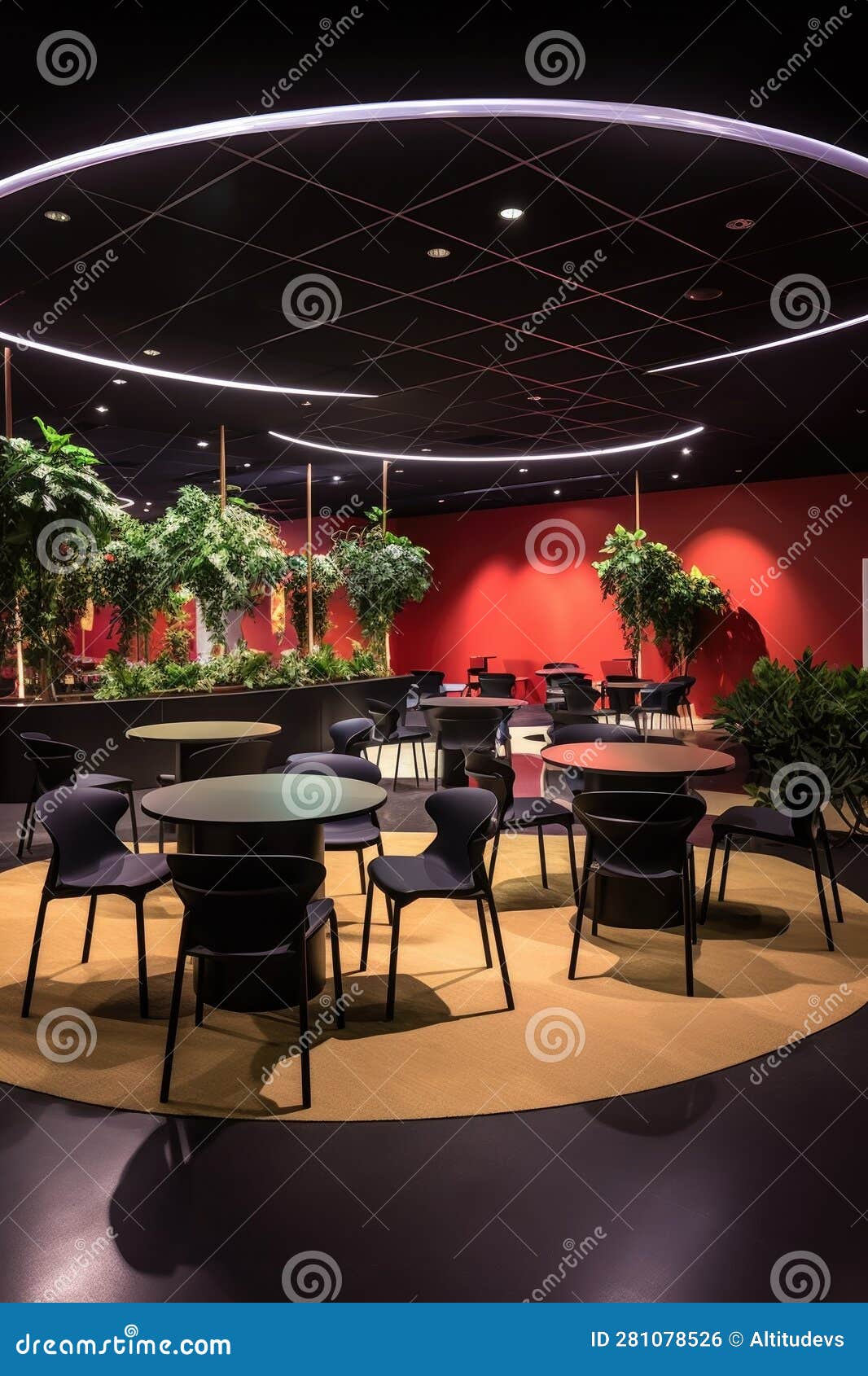 Networking Area with Round Tables and Chairs Stock Illustration ...