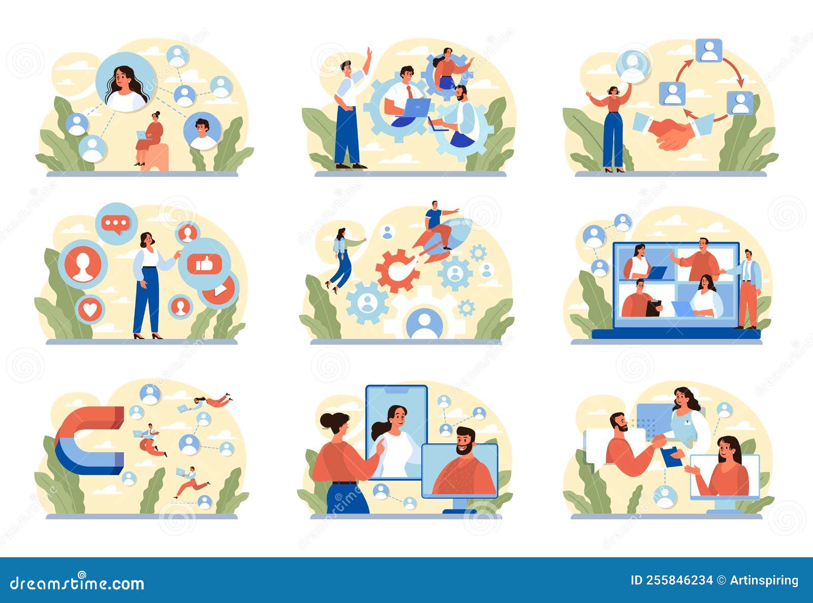 Networking Concept Set. Employees Collaboration, Establishment of ...