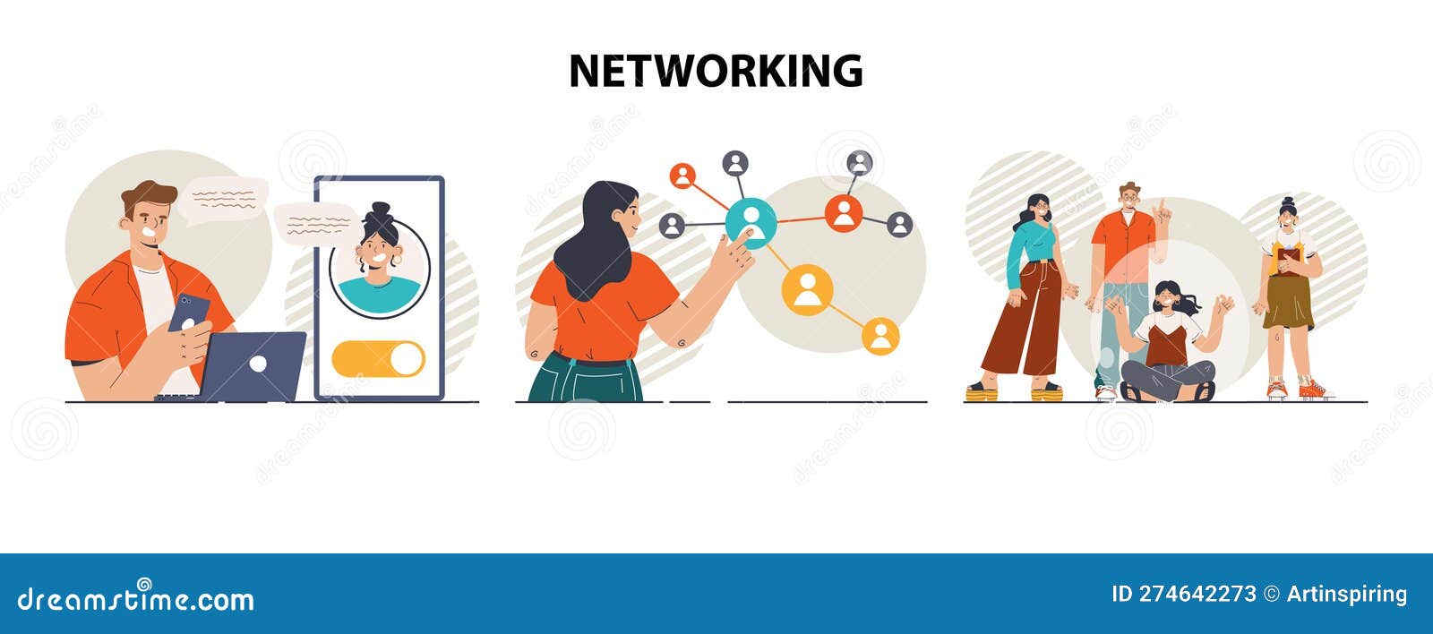 Networking Concept Set. Employees Collaboration, Establishment of ...