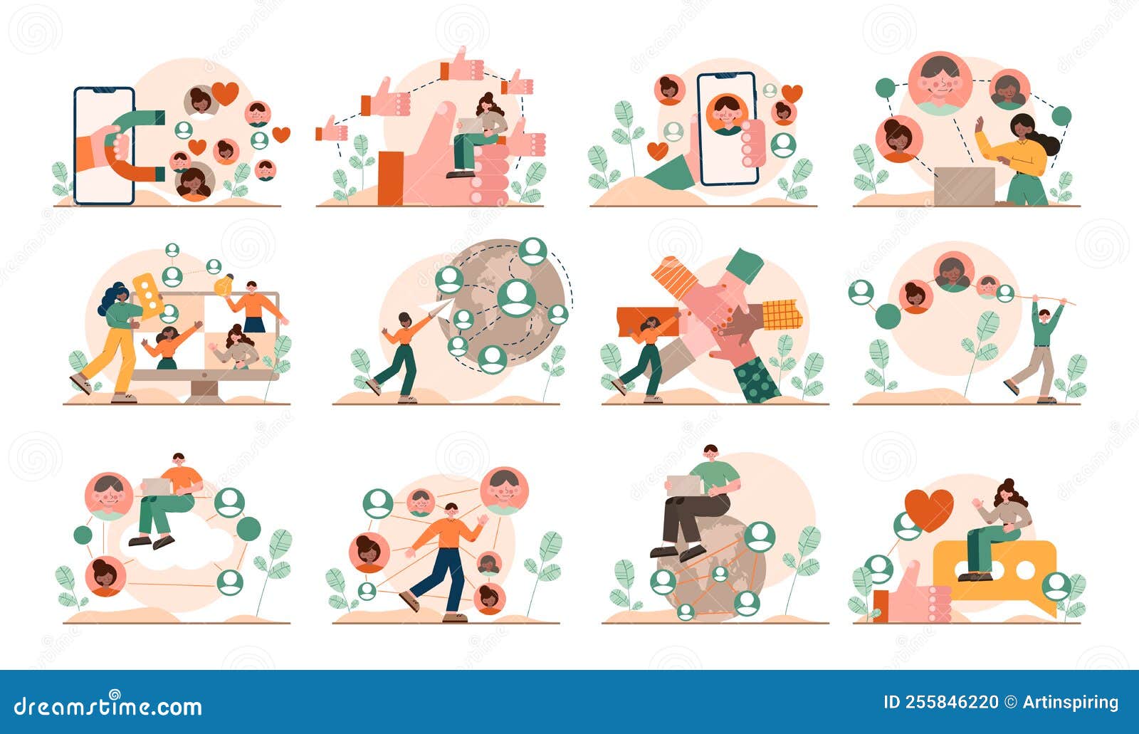 Networking Concept Set. People Collaboration, Global Connection Stock ...