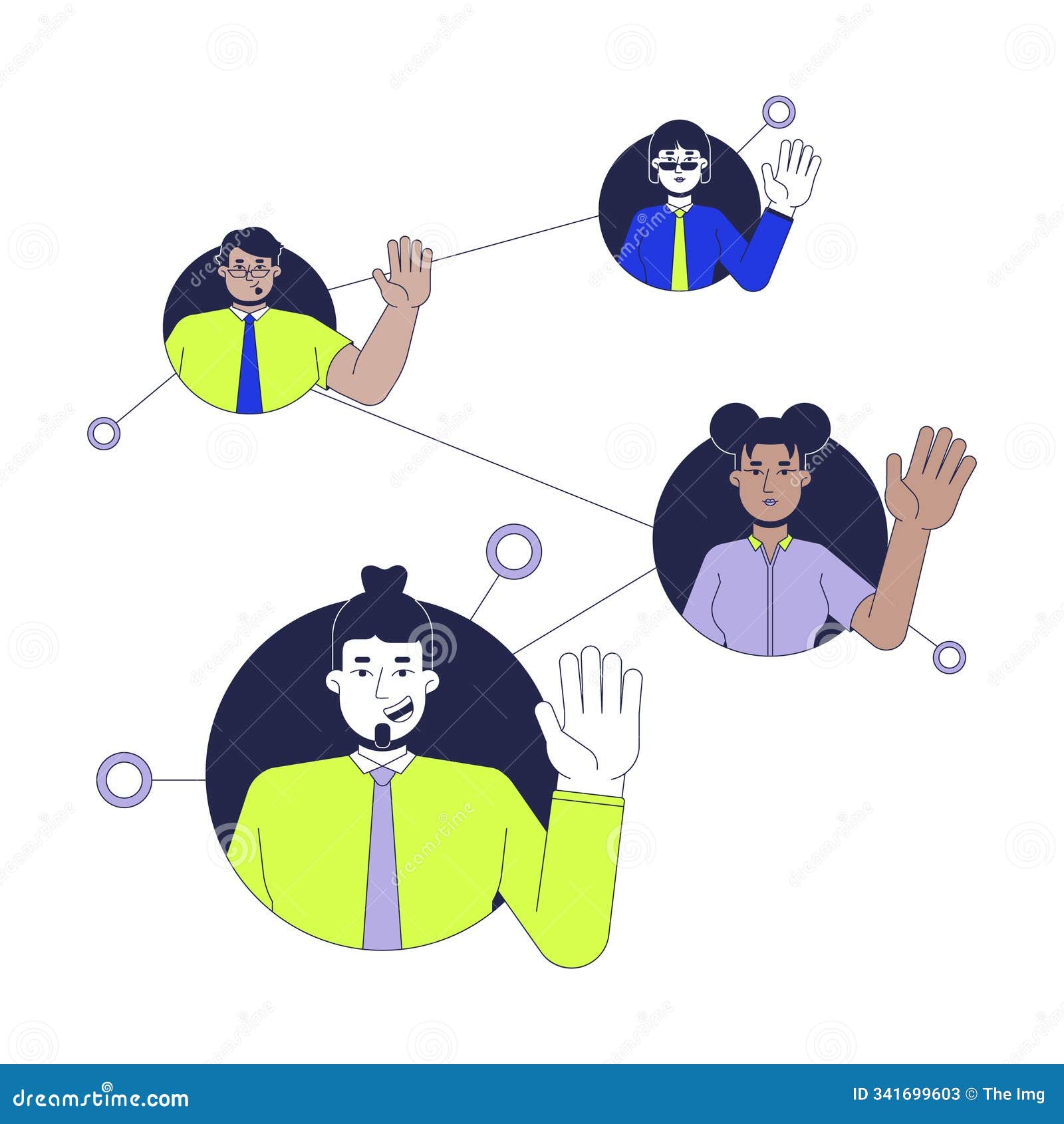 Networking Connected People Diverse 2D Cartoon Characters Stock ...