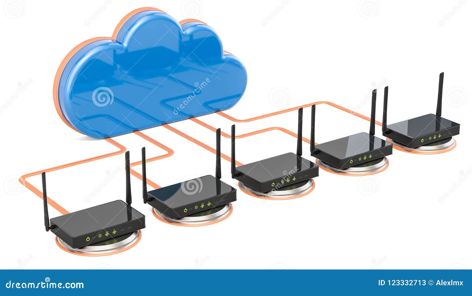 Networking Connection Concept Computer Cloud With Routers 3d R Stock Illustration