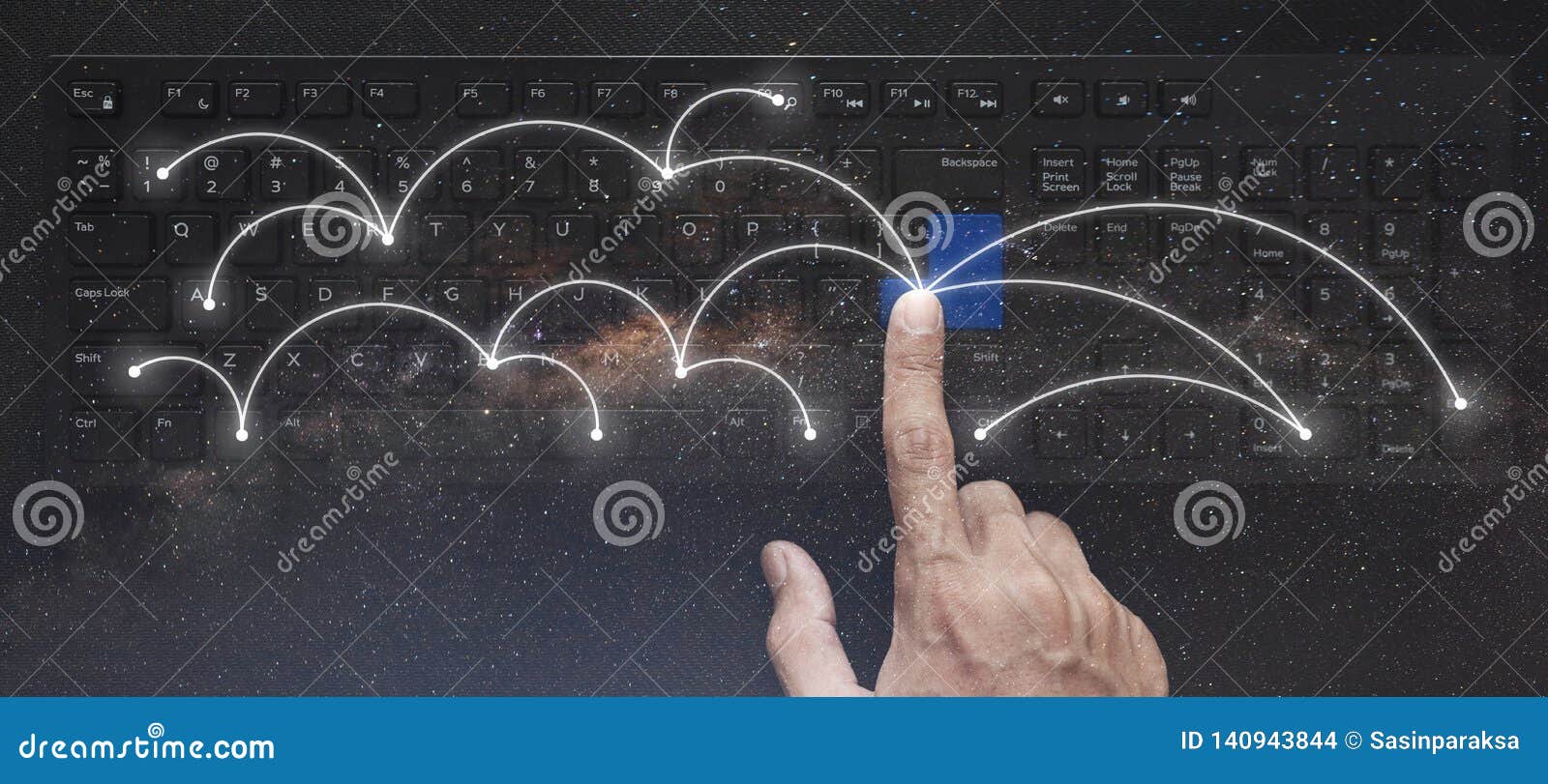 Networking and Connection Technology, Hand Pressing on Computer ...