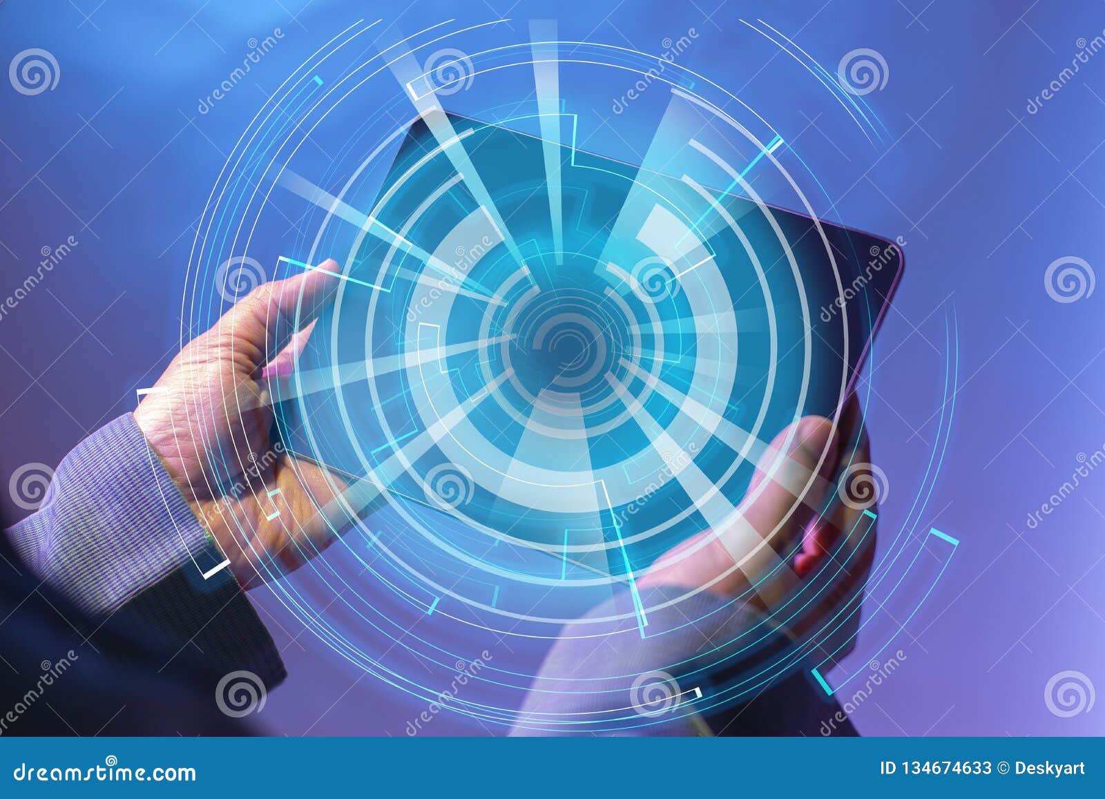 Networking in Digital World Using by Man with Digital Tablet. Isolated ...