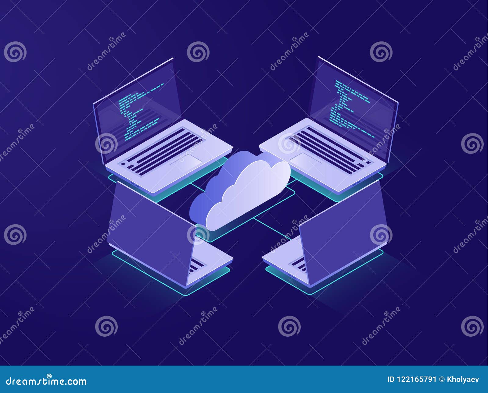 Networking with Four Laptops, Internet Connection, Cloud Data Storage ...