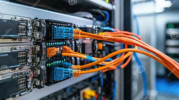 Networking Infrastructure Setup Data Center Technology Equipment High-tech Environment Close-up ...